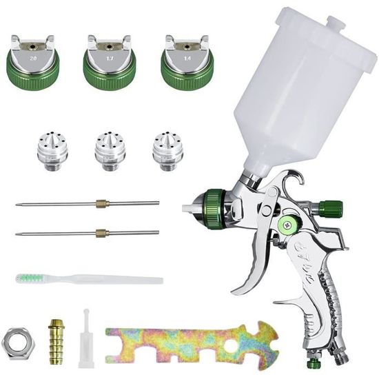 HVLP Pistolet pulvérisateur de peinture avec gobelet en plastique de 600 ml et 3 buses en acier ...