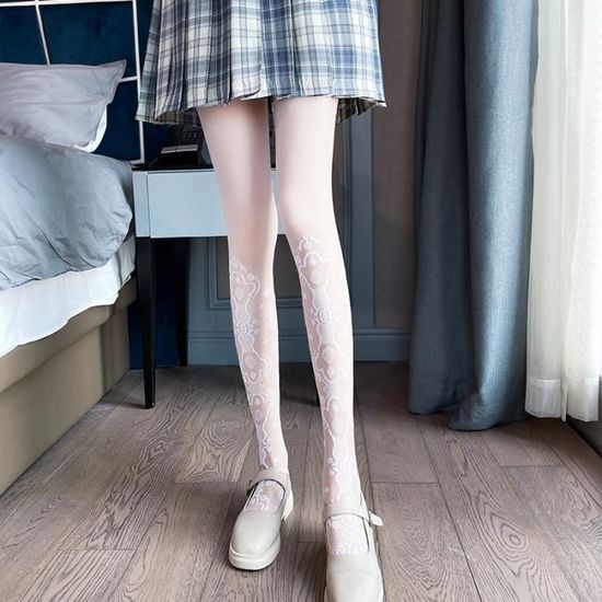 Blanc Bas en dentelle pour mariée, Lolita ajouré, bas fin en rotin ...