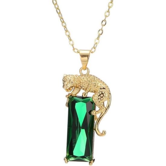 Collier Léopard, Collier Animal Panthère En Cristal Vert Plaqué Or 14K ...