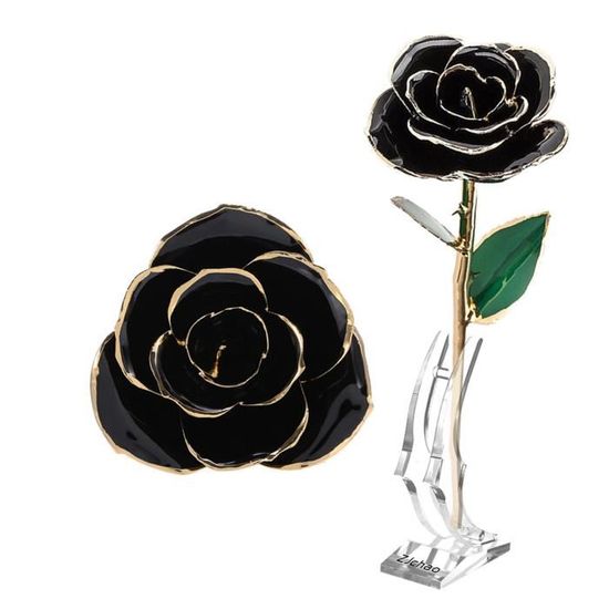 Rose d’or Rose rouge à longue tige trempée avec bordure en or 24 carats ...