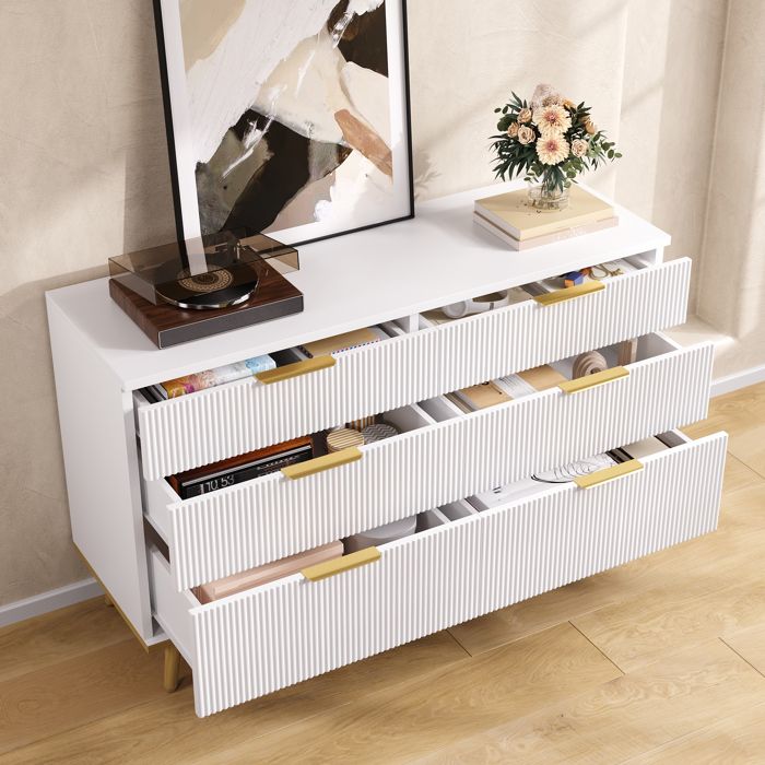 Commode 6 tiroirs 120x40x76,5 cm pour chambre ou salon, rangement ...