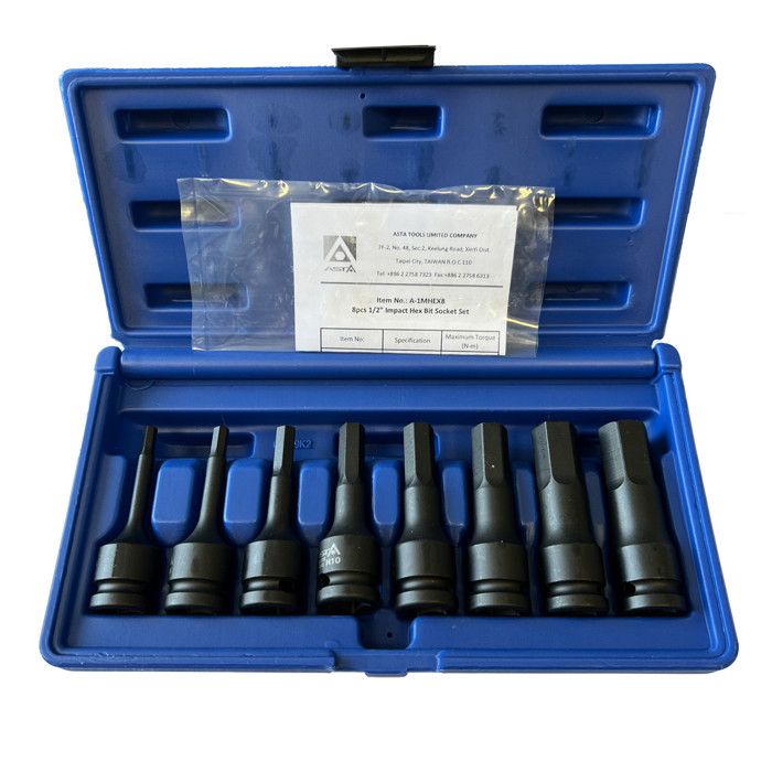 Coffret de douilles - Impact - 8 douilles 6 pans - Longueur 75mm - Utilisation manuelle et à ...