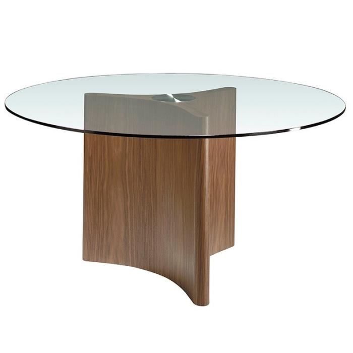 Table ronde design bois noyer et verre trempé Trina 150 cm - Cdiscount ...