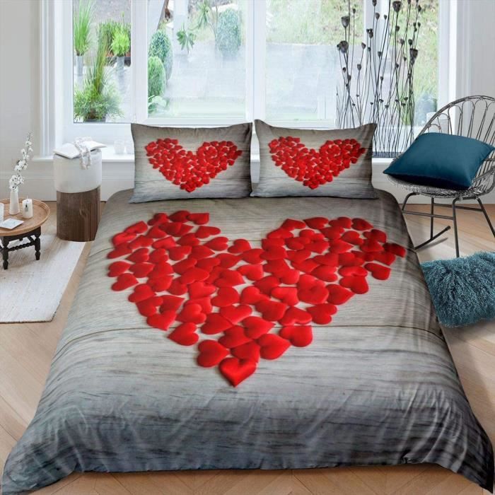Housse de Couette 240 x 260 Thème de l'amour rouge Imprimée Microfibre ...