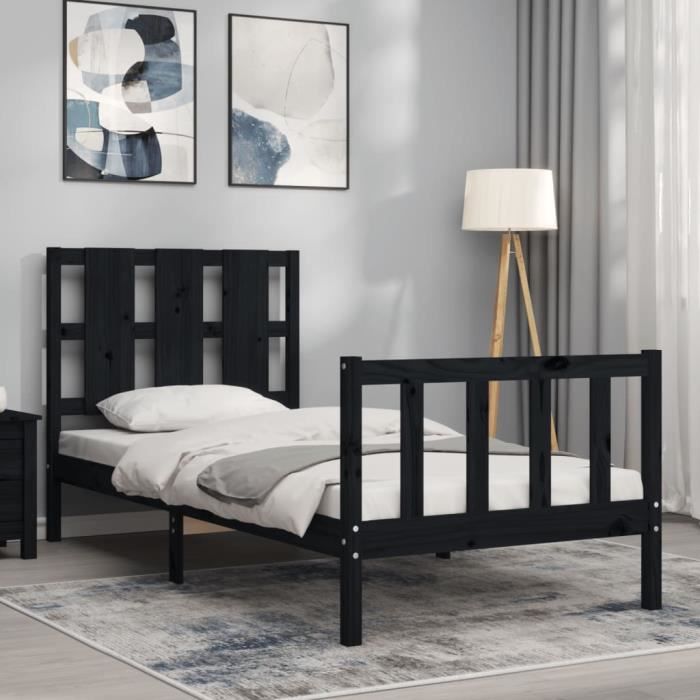 Cadre de lit noir en bois massif - DRFEIFY - A3192195 - 70 x 190 cm ...