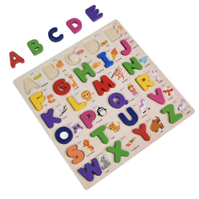 ESTINK casse-tête alphabet en bois Puzzle alphabet bois coloré motif de ...