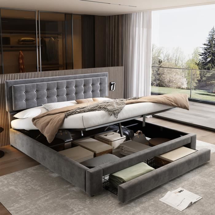 Lit coffre,lit double,lit adulte,lit 160x200 avec sommier,lit capitonné ...