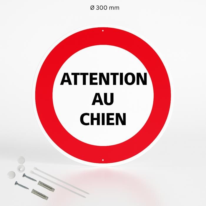 Attention au chien panneau signalisation rond prépercé en PVC + kit de ...