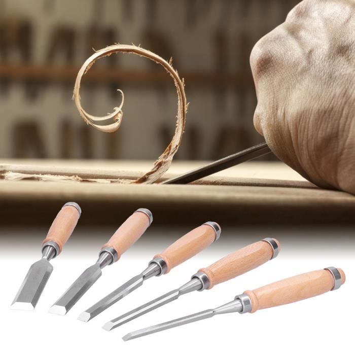 SUC-Ensemble de ciseaux à bois Ciseau à Découper, Ensemble de 5 Ciseaux à Bois, Acier allié au ...