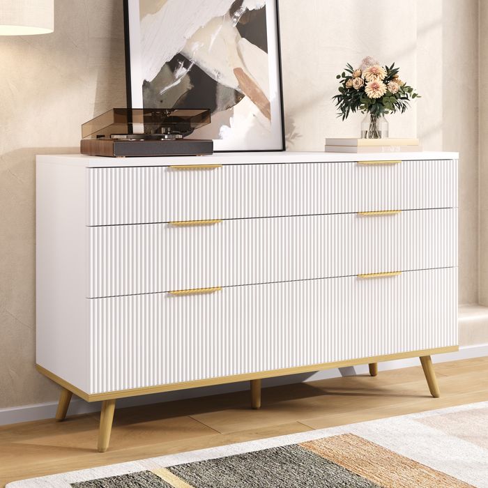 Commode 6 tiroirs 120x40x76,5 cm pour chambre ou salon, rangement ...