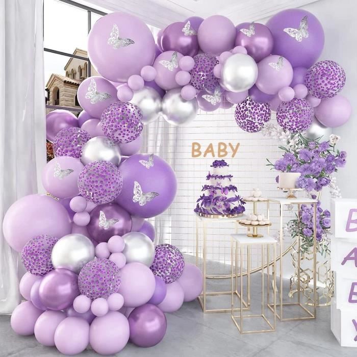 Kit Arche de Ballons Violet, 118 Arche Ballon Anniversaire Violet ...