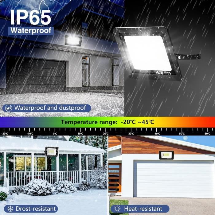 100W Projecteur Led Extérieur,10000Lm Spot Led 144Leds Eclairage Exterieur Ip65 Etanche ...