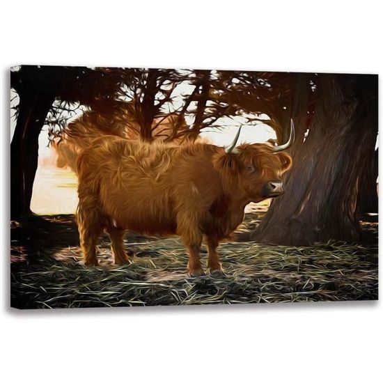 Aquarelle Poster de la forêt de vaches Highland Impression sur toile ...