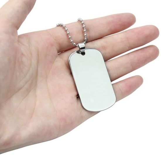 Collier avec pendentif style militaire argent plaque chien ou homme en ...