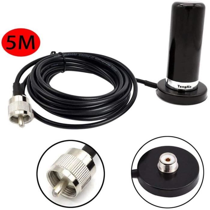 HH-N2RS Double Bande Antenne avec 5M RG-58 Câbles, UHF VHF 400-470 136-174MHZ et Base Magnétique ...