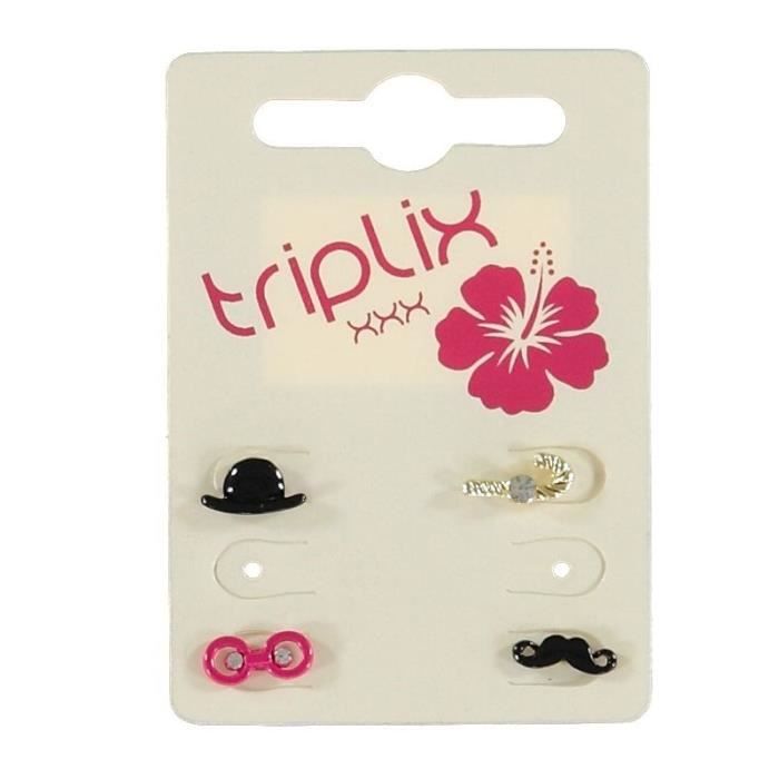 TRIPLIX Boucles d'oreilles Femme Noir / Fushia / Or - Cdiscount Prêt-à ...