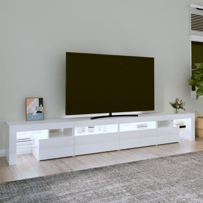Meuble TV - Banc TV - Table TV - avec lumières LED - Blanc brillant ...