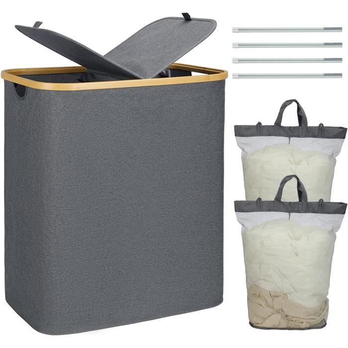Panier À Linge Avec Couvercle, 140 L, Double Panier À Linge Sale Avec ...