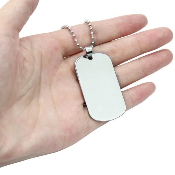 Collier avec pendentif style militaire argent plaque chien ou homme en ...