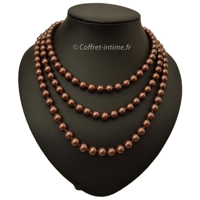 Collier Marron long de simili Perle, Eva - Achat / Vente sautoir et ...