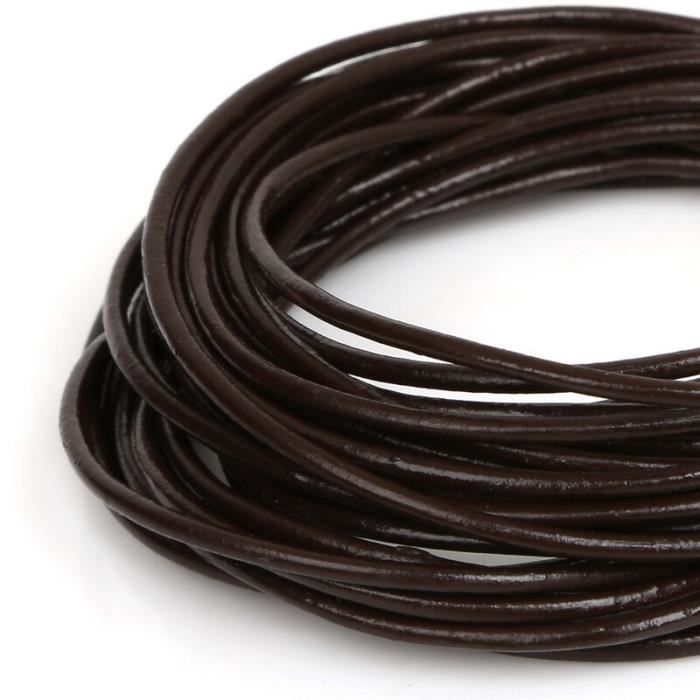 Corde en cuir véritable - Deep Brown - 2mm - 15 couleurs - 5M - Cordon ...