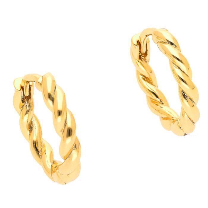 Boucles d'Oreilles - Femme - Créoles - Jonc - Torsadé - 15 mm - Plaqué ...