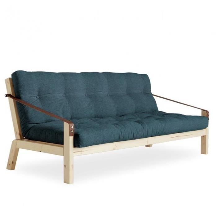 Banquette futon POETRY en pin massif coloris bleu profond couchage 130 ...