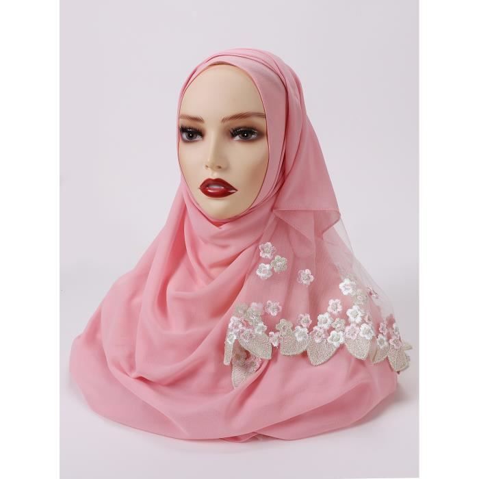 Mousseline de soie unie avec fleurs dentelle foulard pour les femmes ...