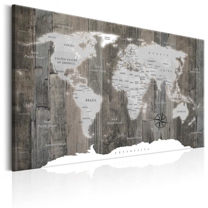 Tableau Cartes du monde World Map: Wooden World 120x80 cm - Tableau ...