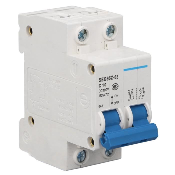 Qiilu Disjoncteur CC Disjoncteur miniature DC 2P 6KA 400V Commutateur d'air pour grille de ...