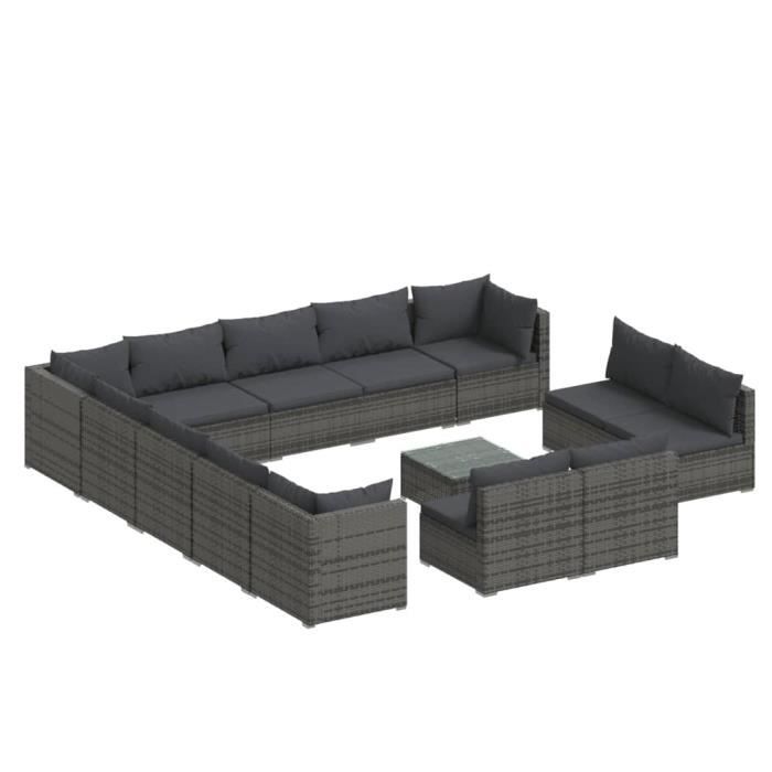 Salon de jardin en Résine tressée, Canapé 14 PCS avec table basse ...