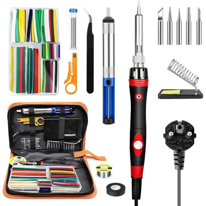 Fer à Souder Kit,Température Réglable 220℃-480℃,140PCS Tube Thermorétractable, 60W Kit de ...