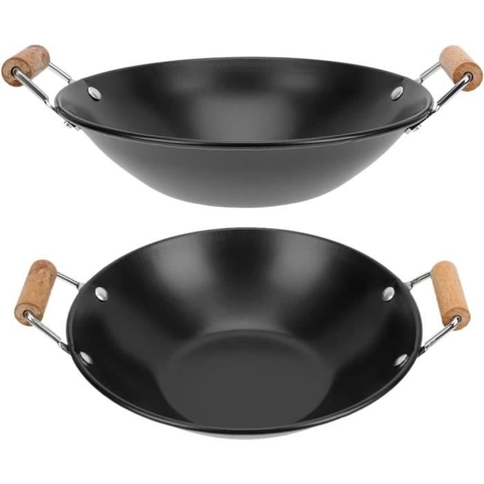 Petit 2 Pièces Wok En Acier Avec Manche En Bois Poêles À Antiadhésives ...