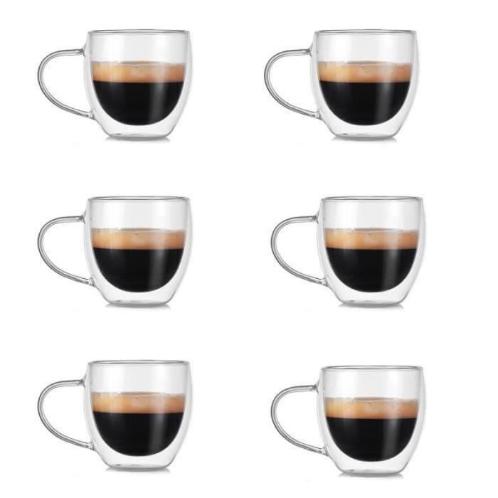 Lot de 6 verres à expresso à double paroi VIPITH - avec anse - 150 ml ...