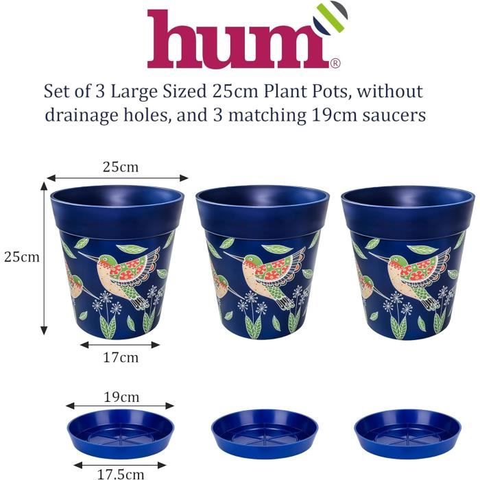 Hum Flowerpots Lot de 3 pots de fleurs en plastique pour intérieur ...