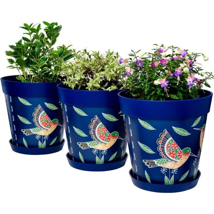 Hum Flowerpots Lot de 3 pots de fleurs en plastique pour intérieur ...