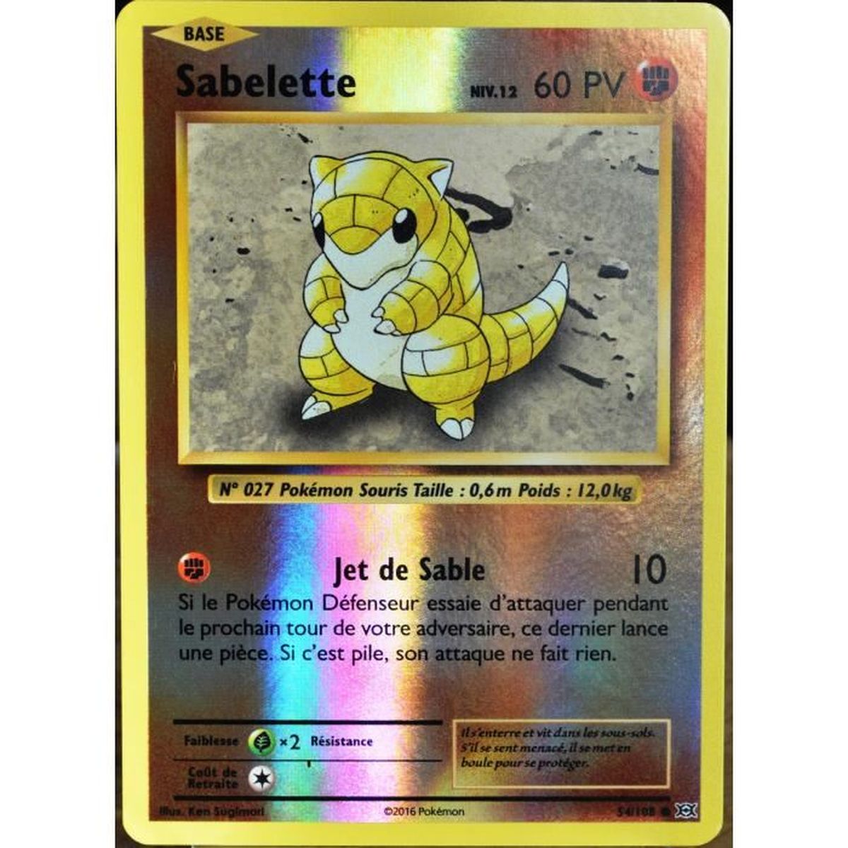Carte Pokémon 54-108 Sabelette Niv.12 60 PV - REVERSE XY - Evolutions ...