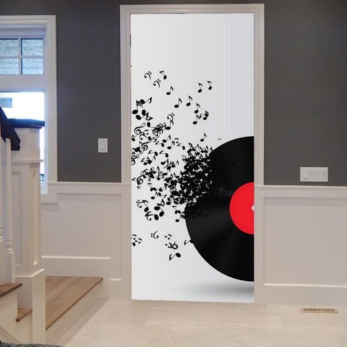 Sticker Porte Autocollant Poster de Porte 3D Disque Vinyle Avec Motif ...