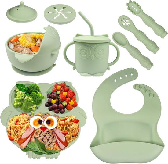 9 Pièces Coffret Repas Bebe Silicone, Set Vaisselle Pour Bébé Silicone ...