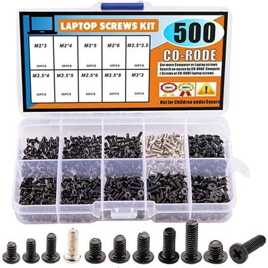 Lot de 500 vis pour ordinateur portable,M2 M2.5 M3-Dell Lenovo Samsung Sony Toshiba Gateway Acer ...