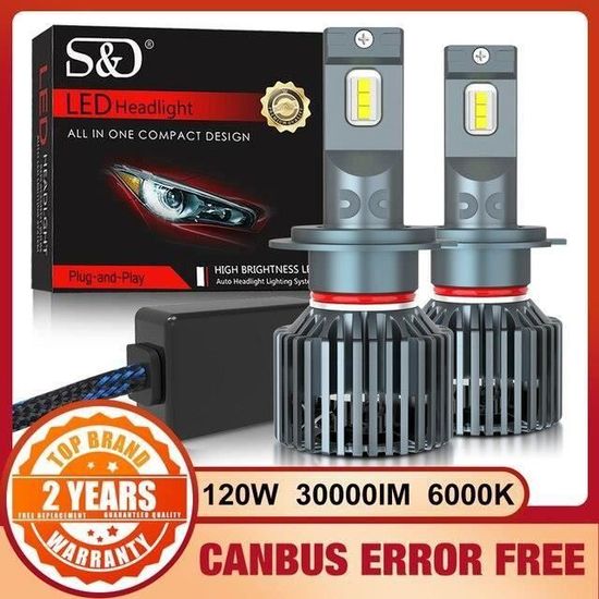 ECLAIRAGE TABLEAU DE BORD,H7--2pcs Canbus H7 LED H1 H4 H8 H11 H16 9005 HB3 9006 HB4 120W 30000LM ...