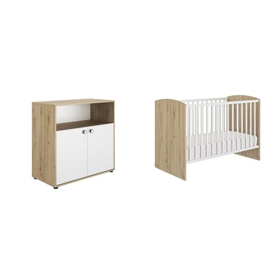 Lit bébé transformable - GALIPETTE - ARTHUR - Blanc et chêne blond ...