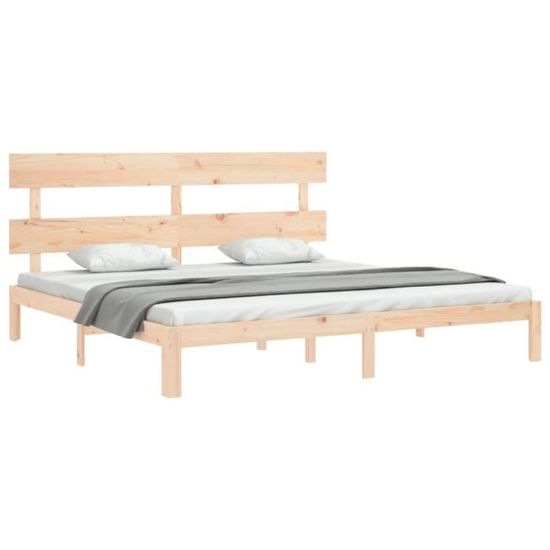 L1812-Cadre de lit avec tête de lit 200x200 cm bois massif-Pwshymi ...