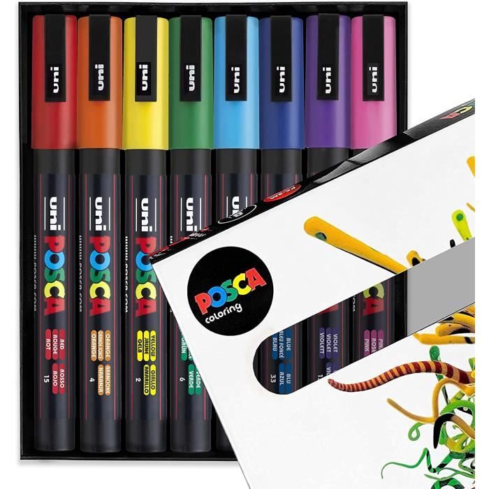 Posca Lot de 8 feutres de coloriage PC3M Couleurs essentielles Dans une ...