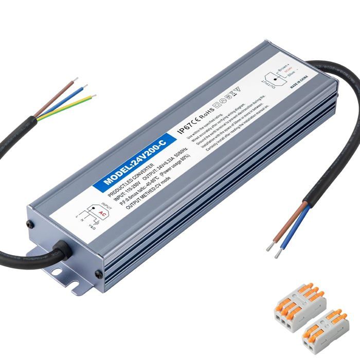 LED Transformateur 24V 200W 8.33A, Alimentation LED 24V, Transformateur 230V à 24V DC, Étanche ...