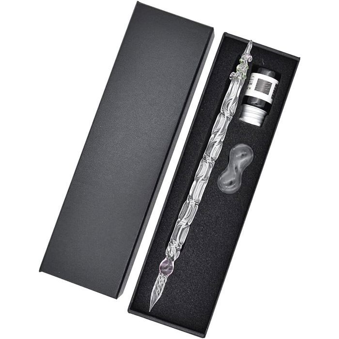 SIPLIV Stylo plume en verre fait à la main avec encre en cristal d ...
