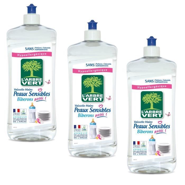 L'Arbre Vert Liquide Vaisselle Mains Peaux Sensibles Biberon 750 ml - Lot de 3 flacons ...