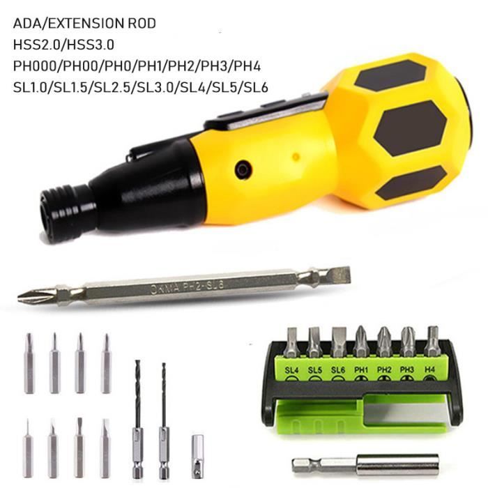 PTS-008-Jaune1 Ensemble3 - Mini perceuse visseuse électrique sans fil ...