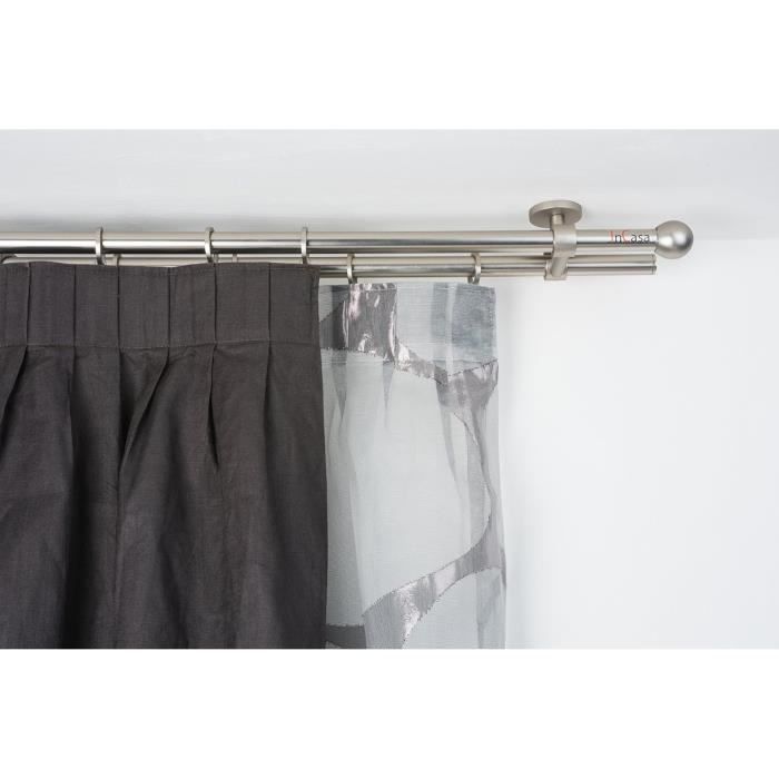 Double Tringle á Rideaux: Ø 20 mm, L. 140 cm. modèll Elegance avec tappo Chic en Acier satiné ...