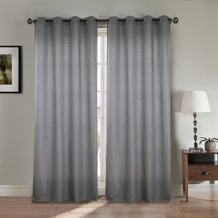 Paire double rideaux - Gris clair - 140 x 260 cm - Effet lin ...